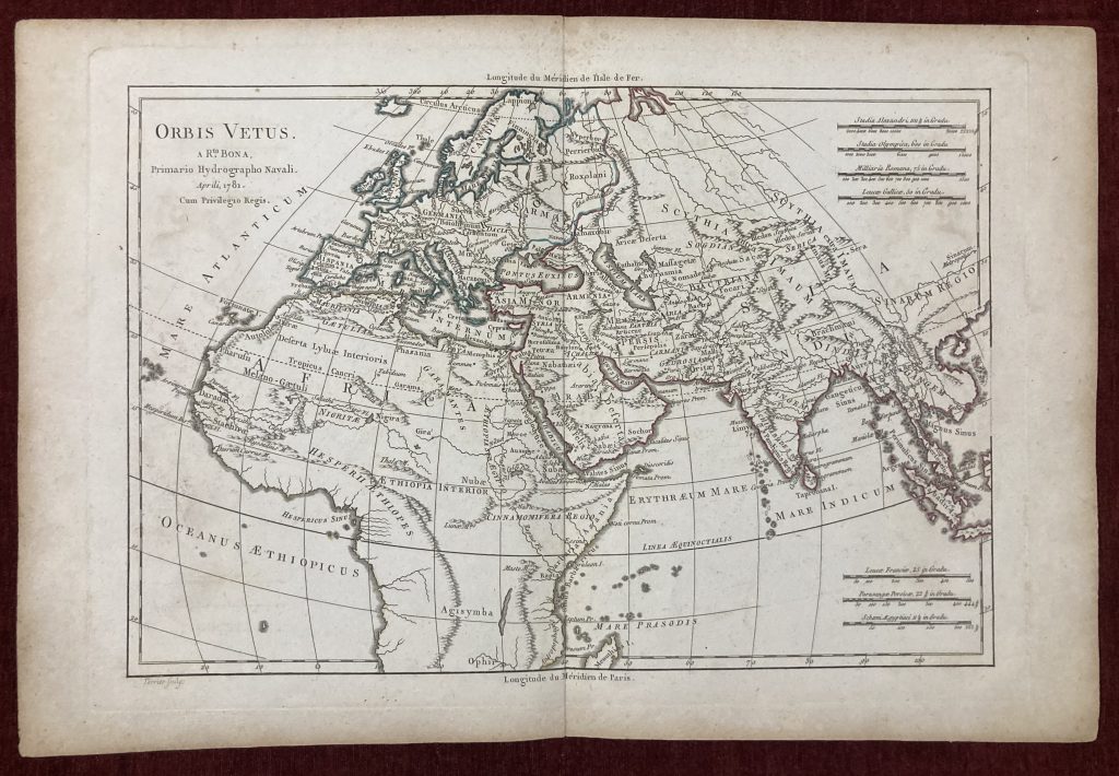 Old World Map Antique Copperplate Orbis Vetus Rigobert Bonne