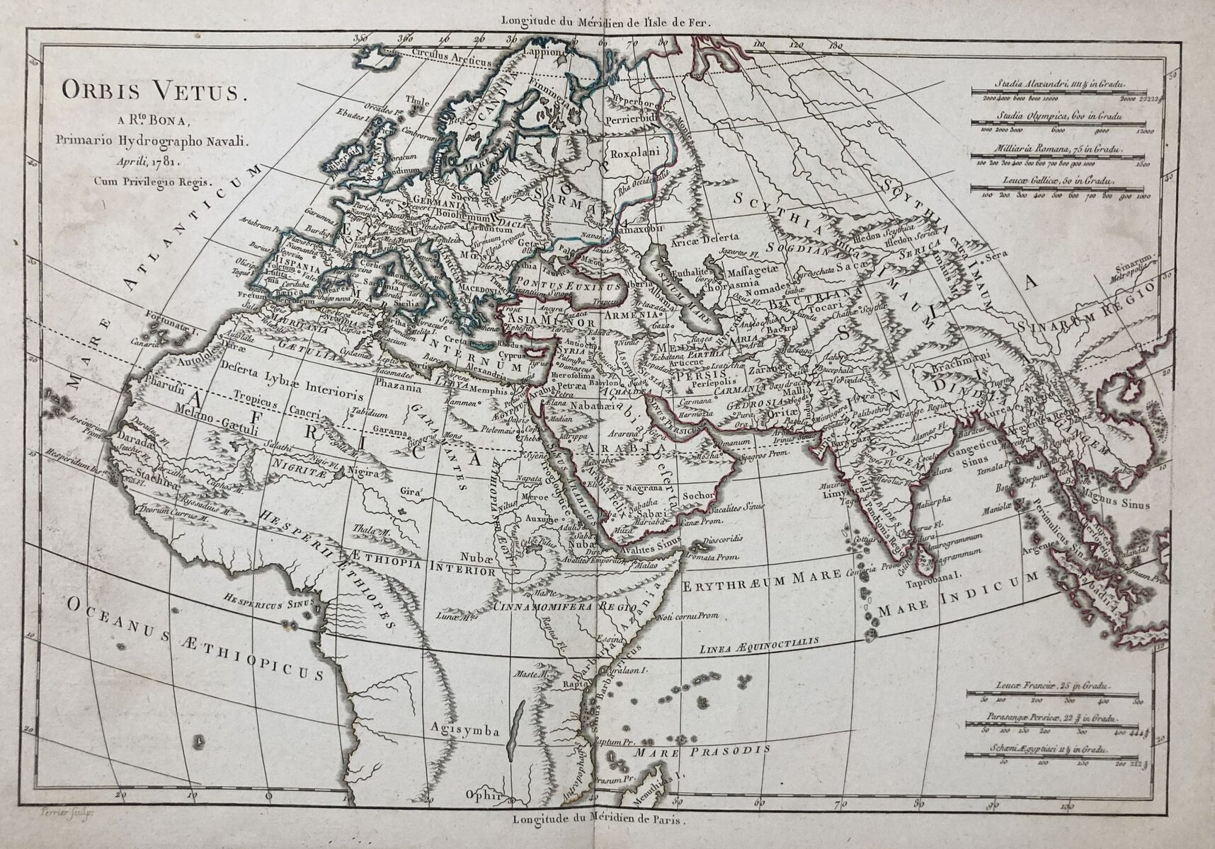 Old World Map Antique Copperplate Orbis Vetus Rigobert Bonne