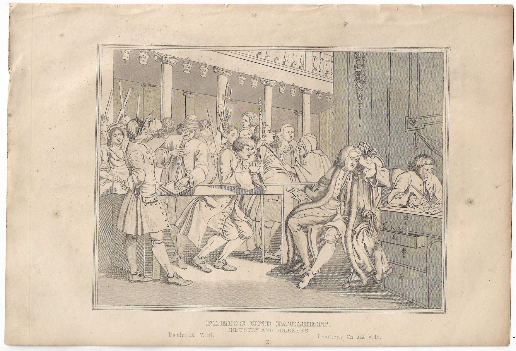 Satirical Lithograph Fleis Faulheit Idleness Industry Bureaucracy Leviticus