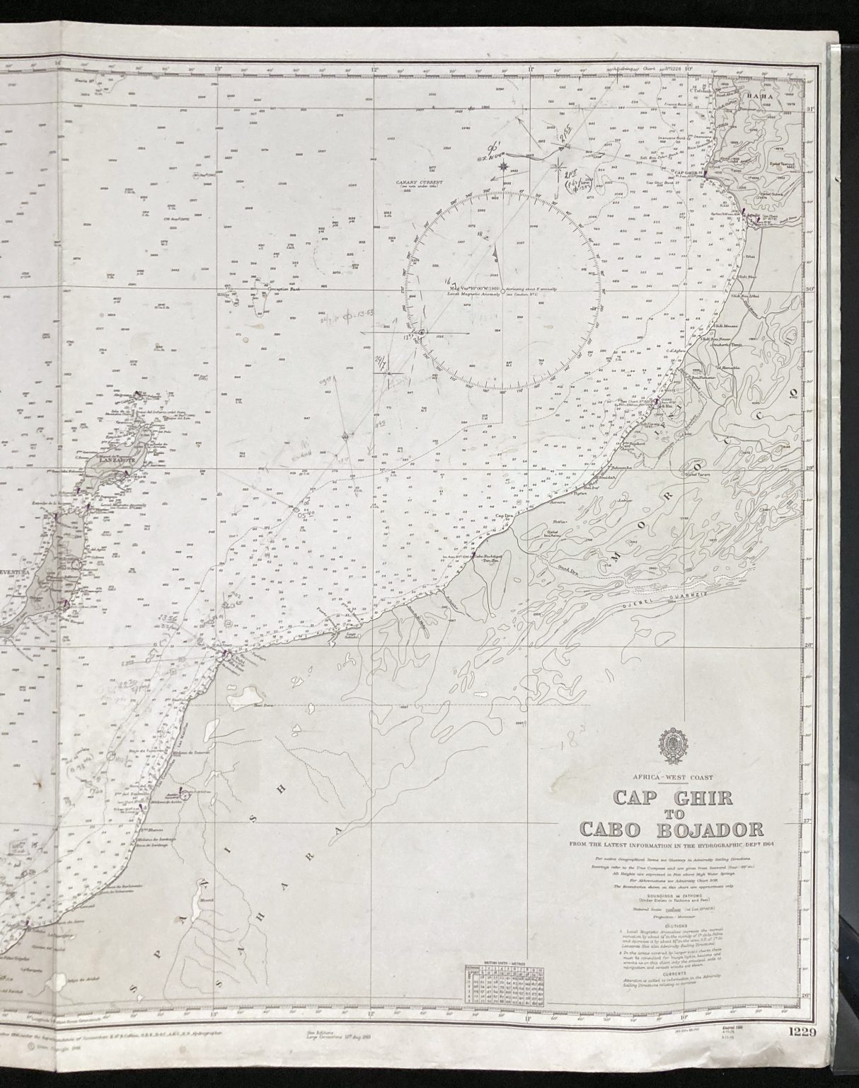 Nautical Chart Cap Ghir Cabo Bojador Canary Islands West Africa 1965