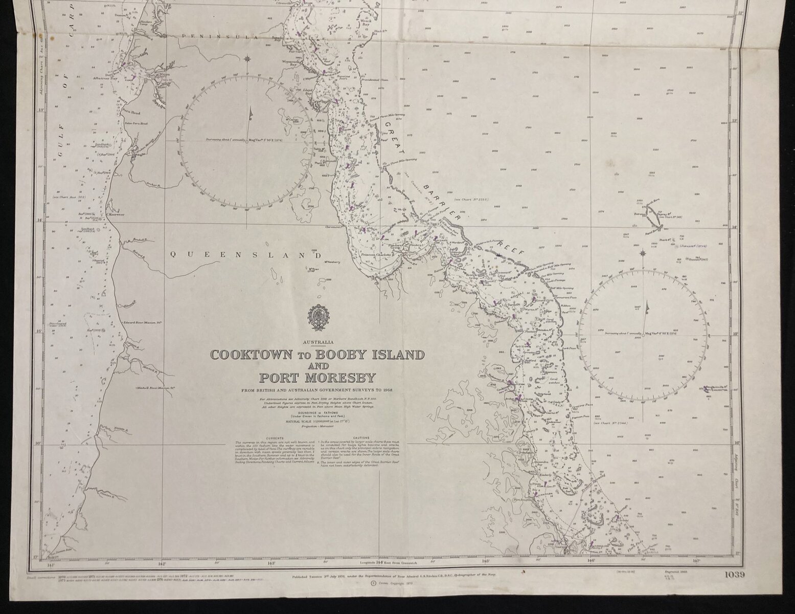 Nautical Chart Cooktown Booby Islands Port Moresby Australia Admiralty 1972