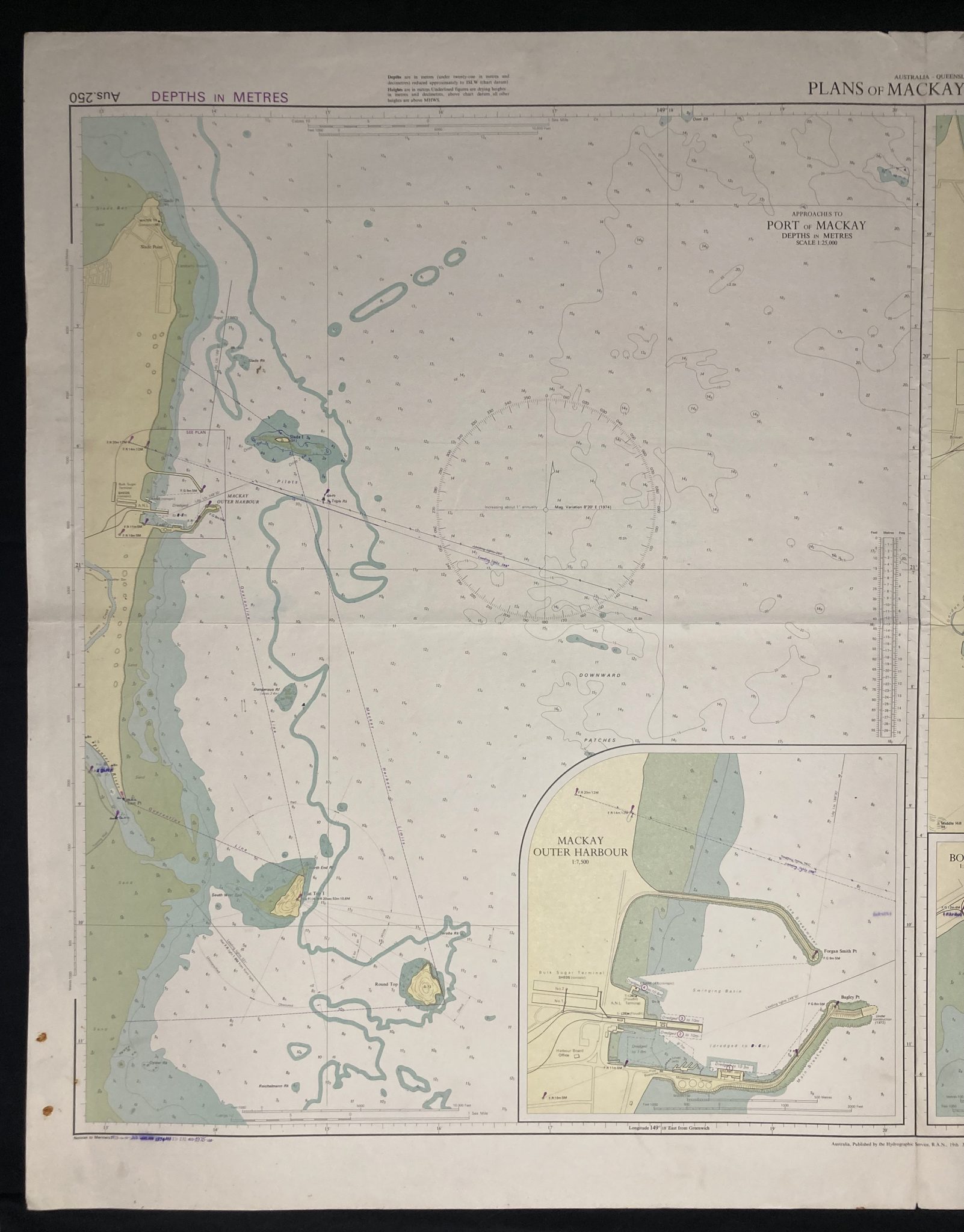 Nautical Chart Plains of Mackay and Bowen Queensland AUS 250 RAN 1973
