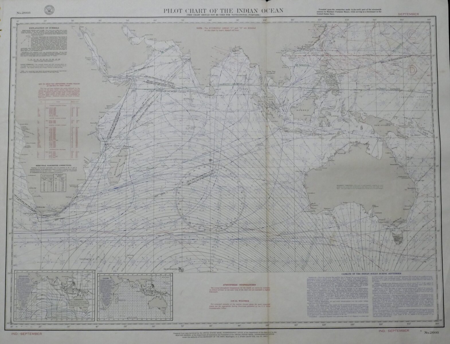 Nautical Chart Indian Ocean Pilot US Navy 1962 Maritime
