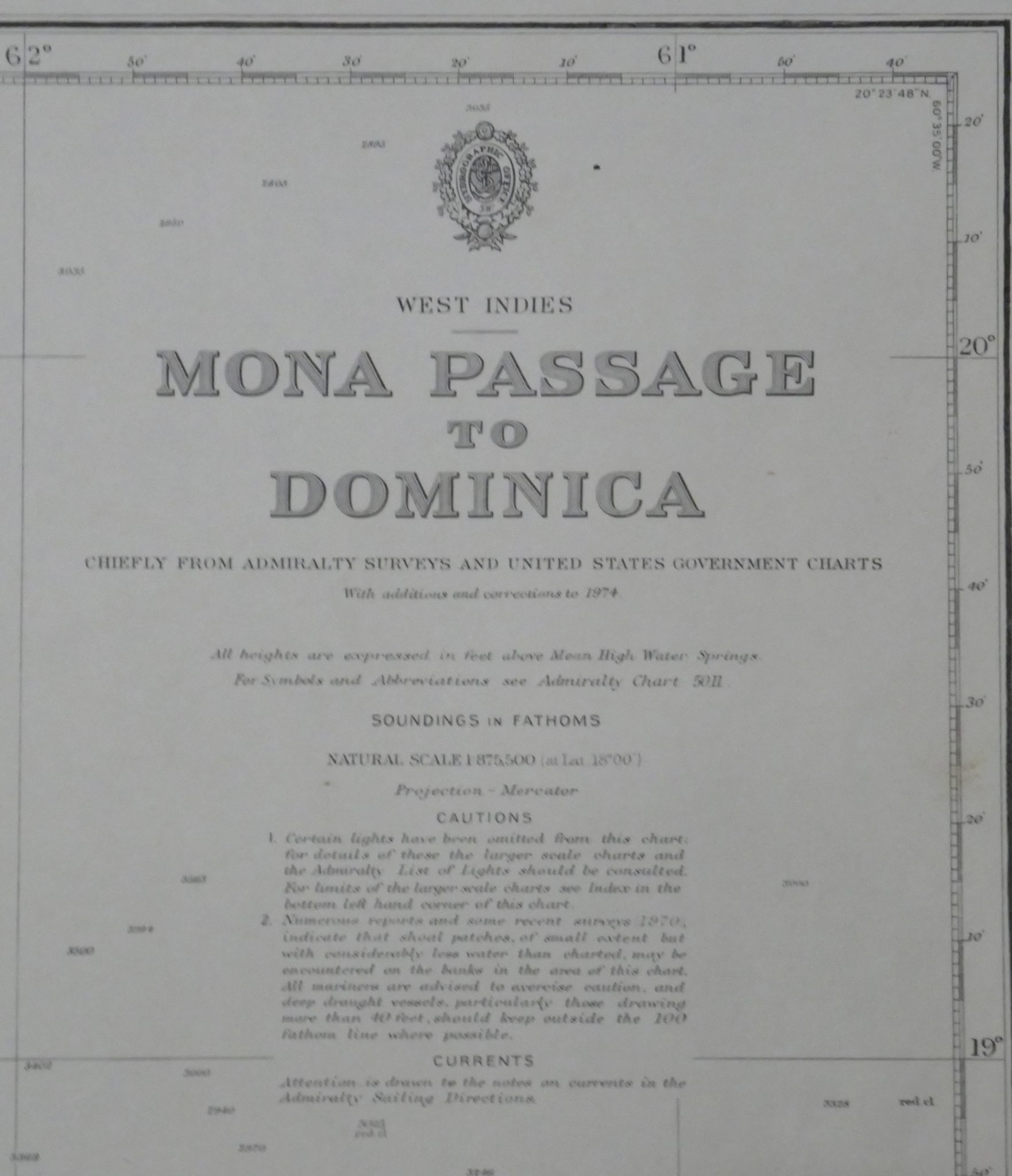 Nautical Chart West Indies Mona Passage Dominica 1974