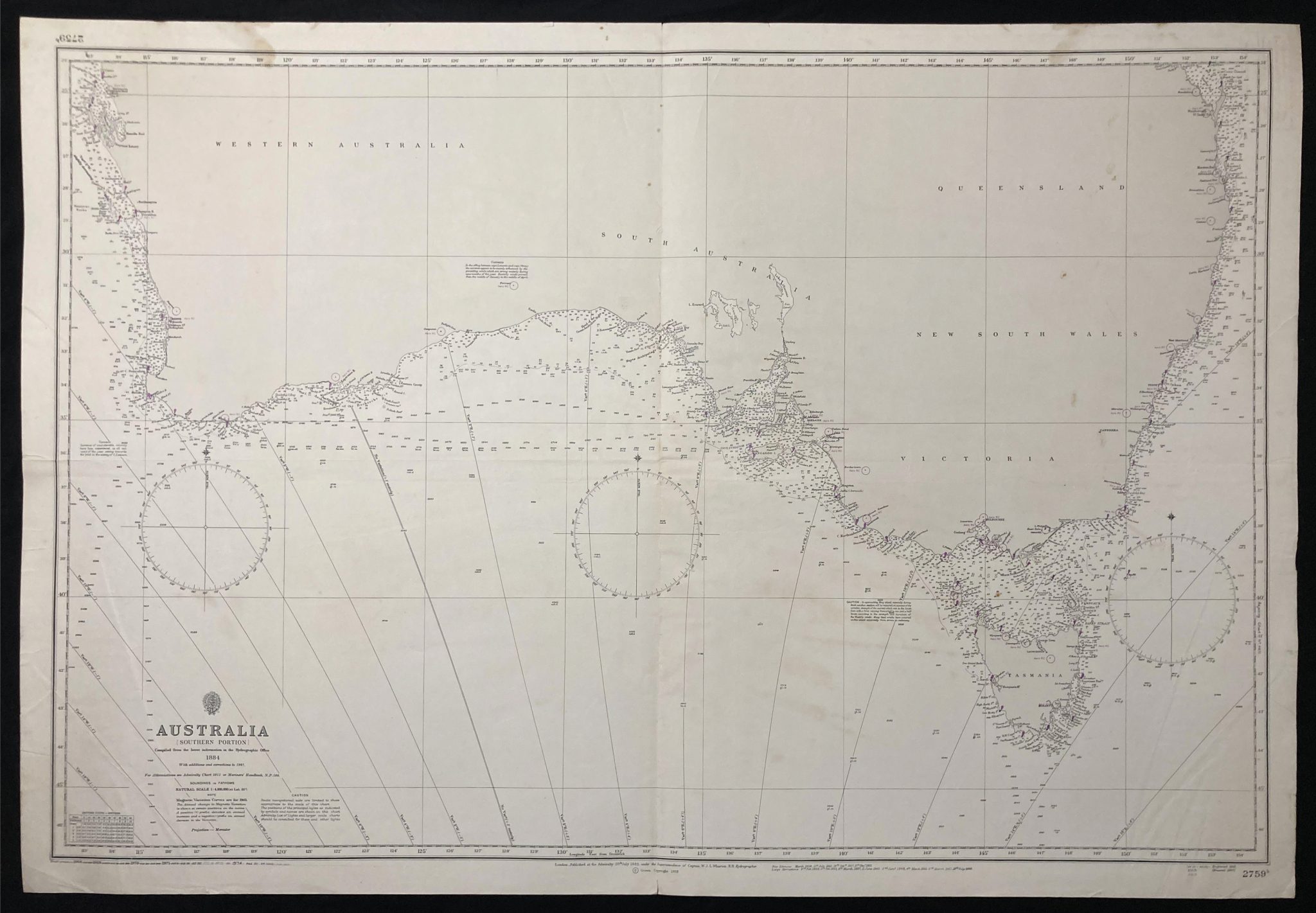 Nautical Chart Australia Southern Portion Tasmania Pacific Admiralty 1972
