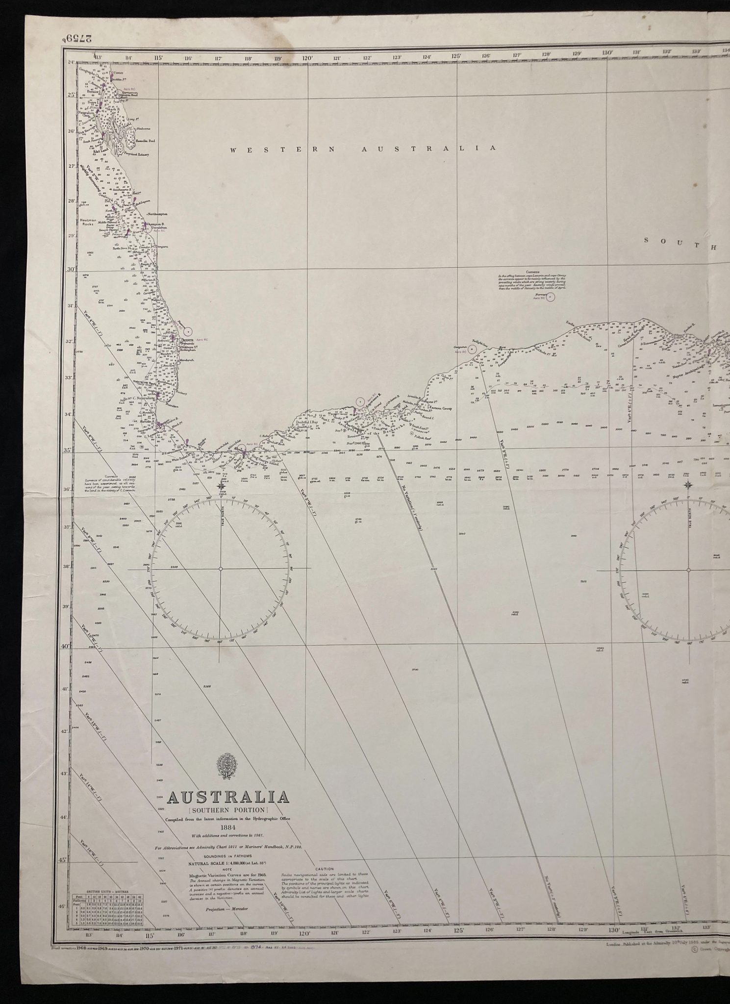 Nautical Chart Australia Southern Portion Tasmania Pacific Admiralty 1972