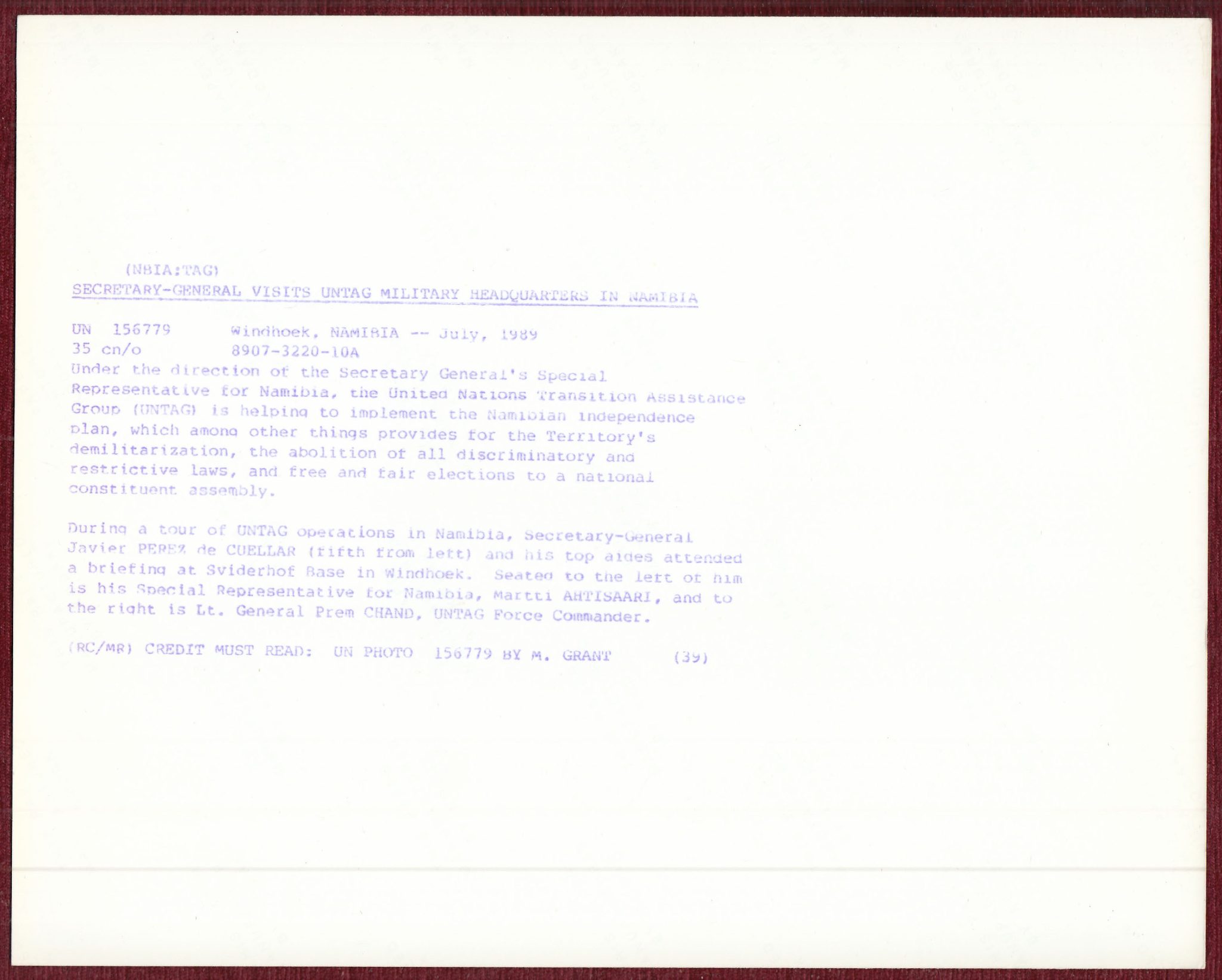 1989 Original Press Photo UNTAG Military Headquarters Namibia