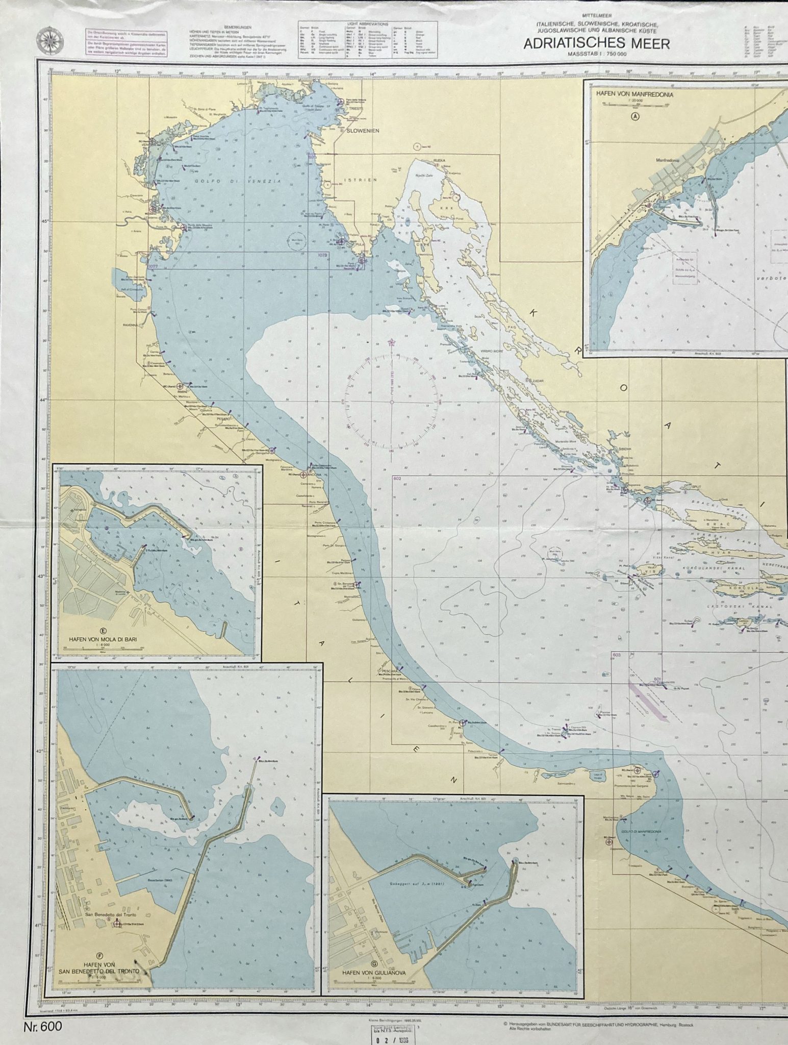 Nautical Chart Adriatic Sea No 600 1996 Coasts of Croatia Italy Slovenia