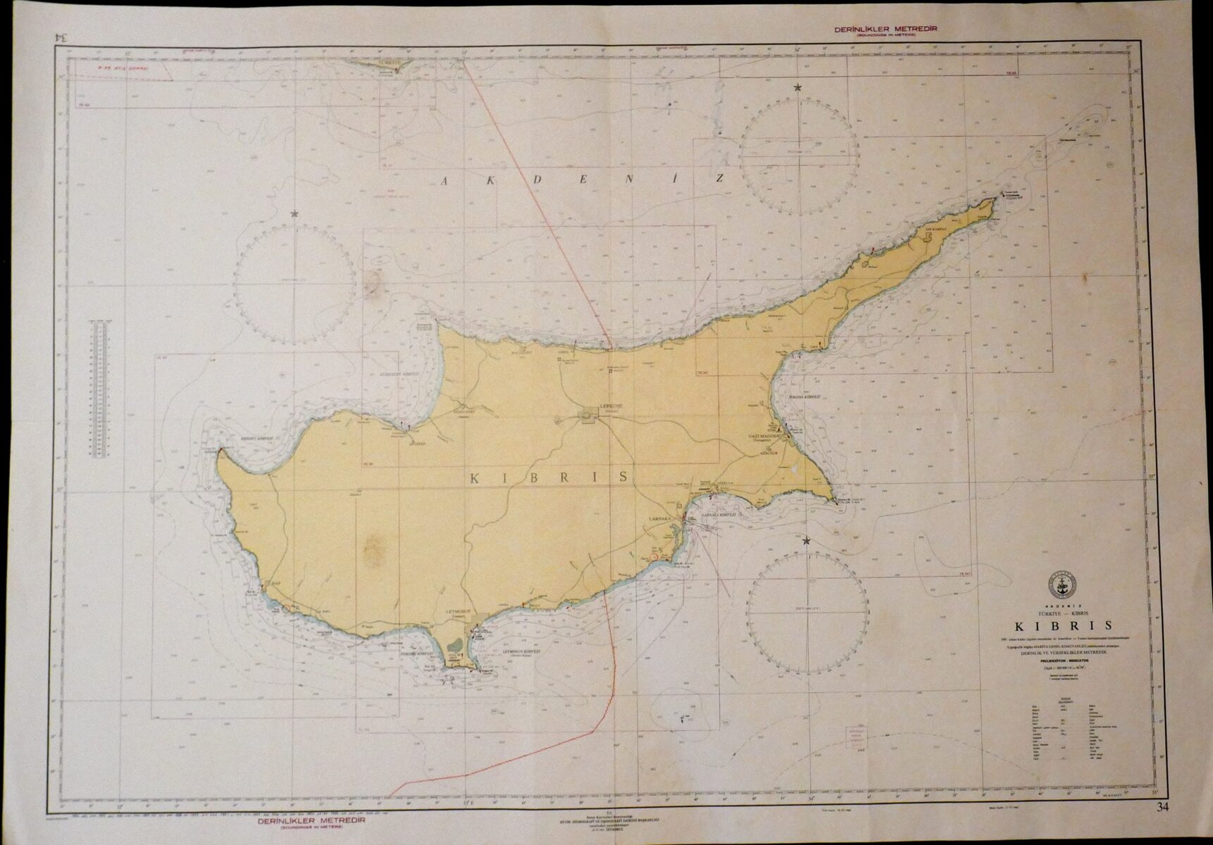 Nautical Chart Cyprus Kibris Turkey Mediterranean 1971