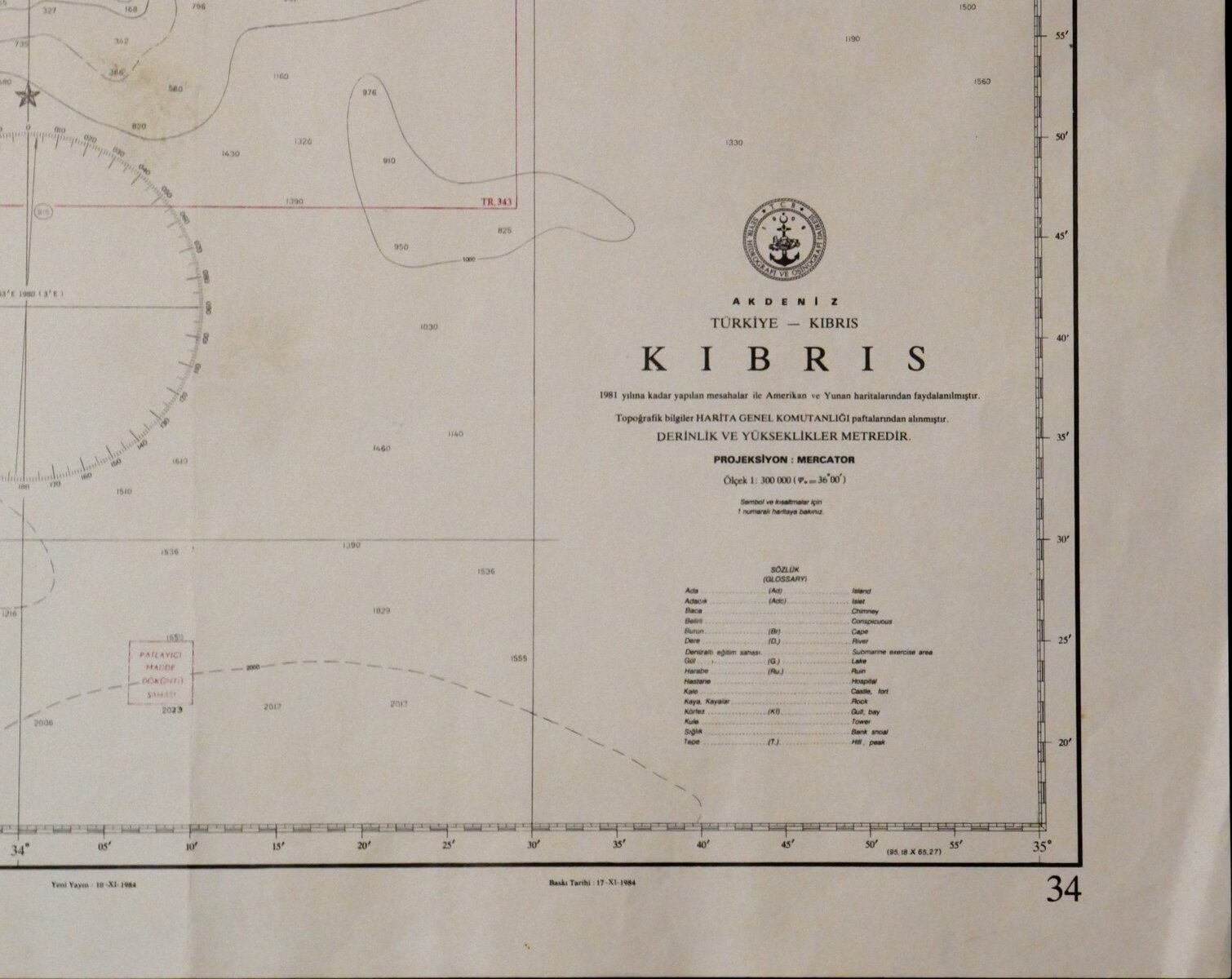 Nautical Chart Cyprus Kibris Turkey Mediterranean 1971