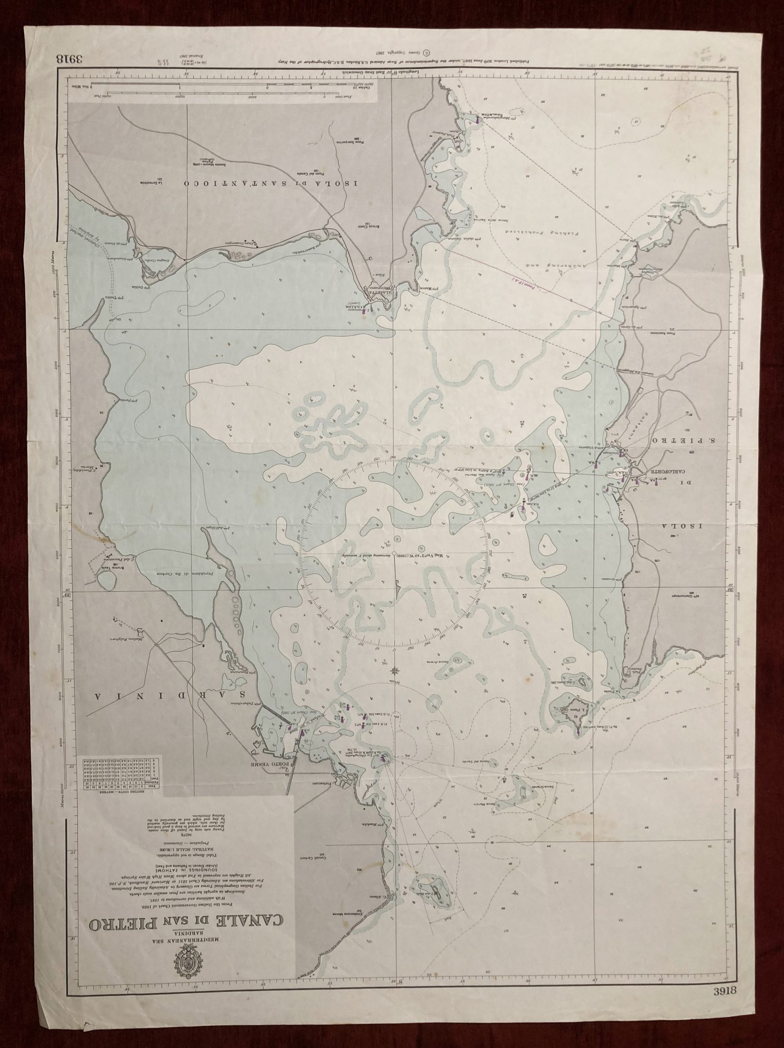 Nautical Chart Canale di San Pietro Channel Sardinia Mediterranean Sea ...