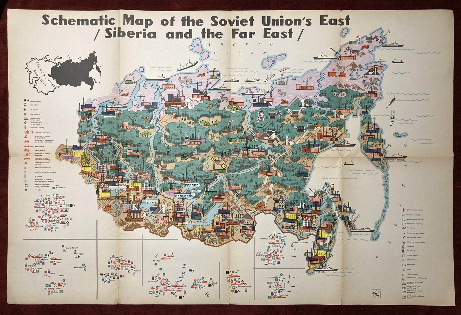 Schematic Map Soviet Union Far East Siberia USSR Poster 1960s
