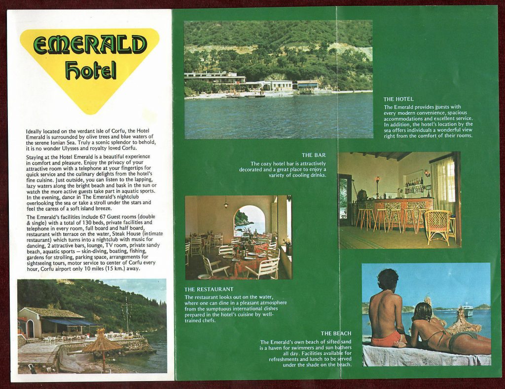 Original Tourist Brochure Emerald Hotel Corfu Island Greece Travel Vacation