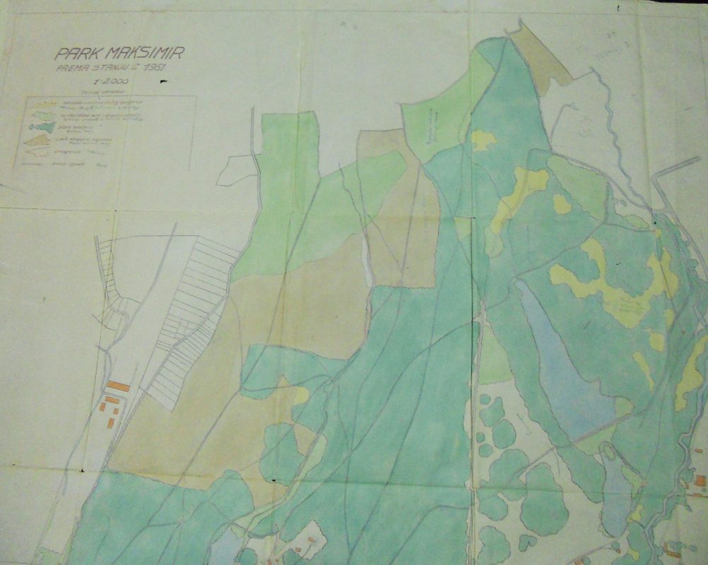 1951 GIANT Maksimir Park Map Zagreb Colored Croatia Detailed Plants Plan