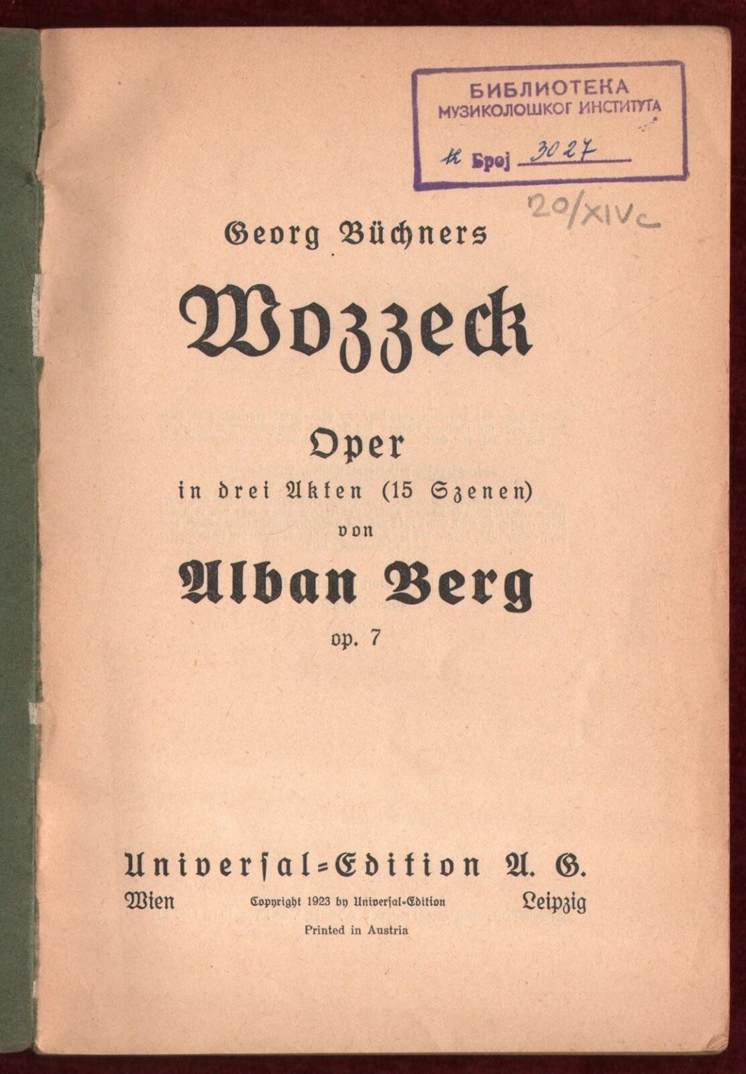 Wozzeck Opera Libretto Berg Alban 1923 Georg Buchner Woyzeck