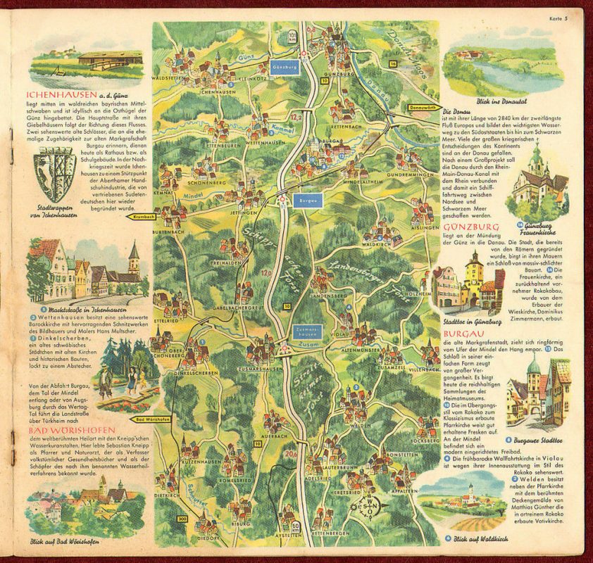 Map Autobahn German Highway Vintage Original 1950