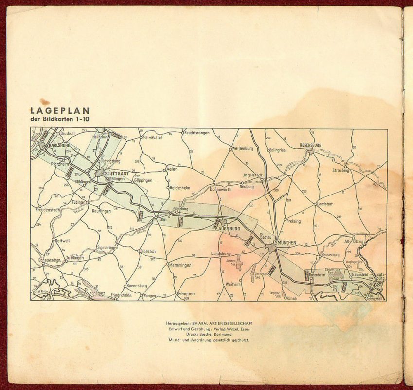 Map Autobahn German Highway Vintage Original 1950