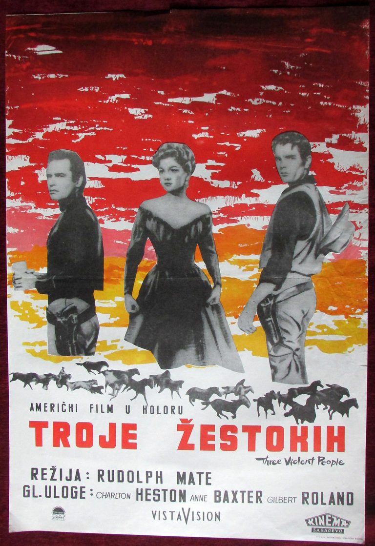 1956 Original Movie Poster Three Violent People Charlton Heston Mate ...