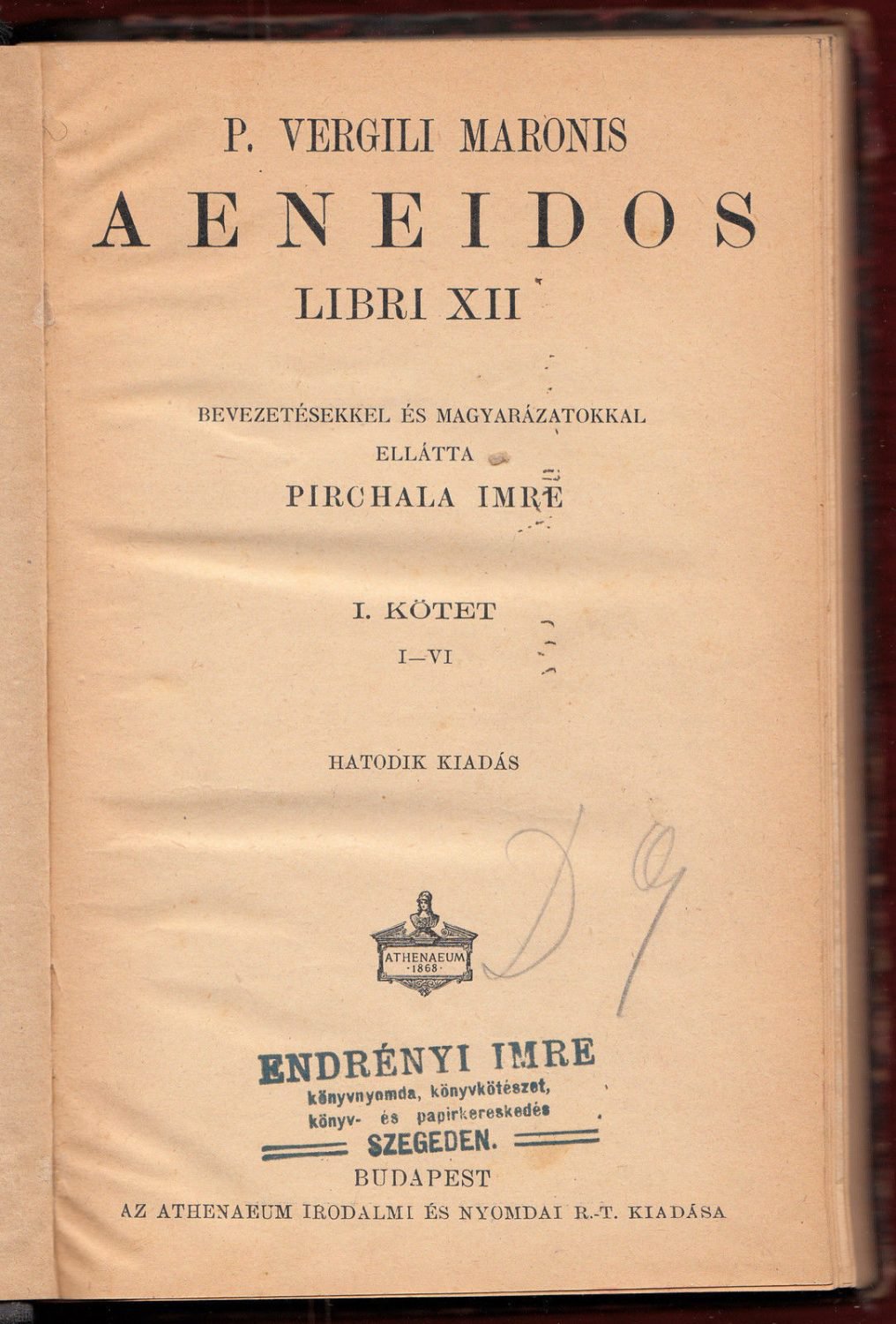 1881 Aeneidos Vergilus Maro Virgil Vergil Aeneid Latin Poem Hungary ...