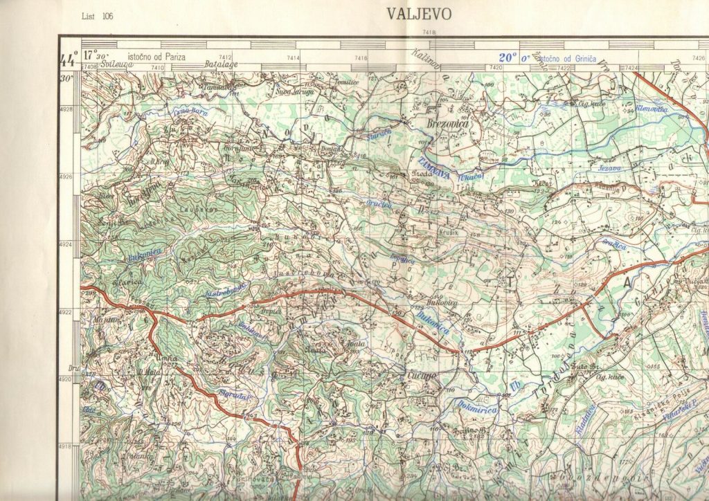 1959 Original Military Topographic Map Valjevo Kolubara Serbia Yugoslavia
